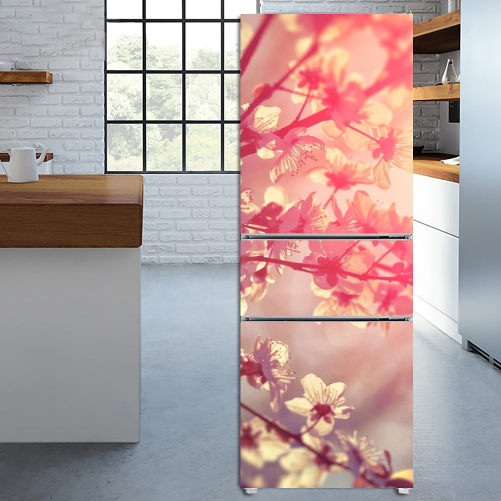 Cherry Blossom Pink Fridge Fridge Door Cover Sticker Floral Vinyl ...