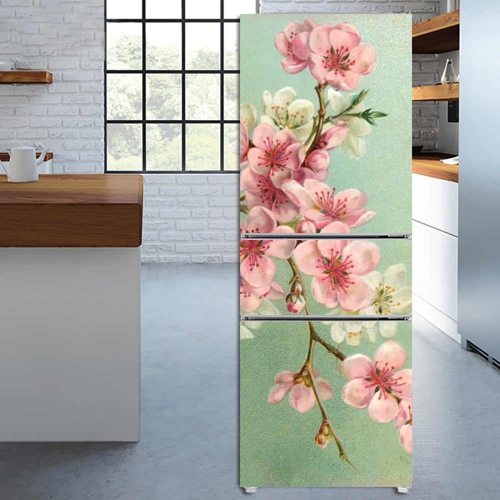 Cherry Blossom Pink Fridge Fridge Door Cover Sticker Floral Vinyl ...