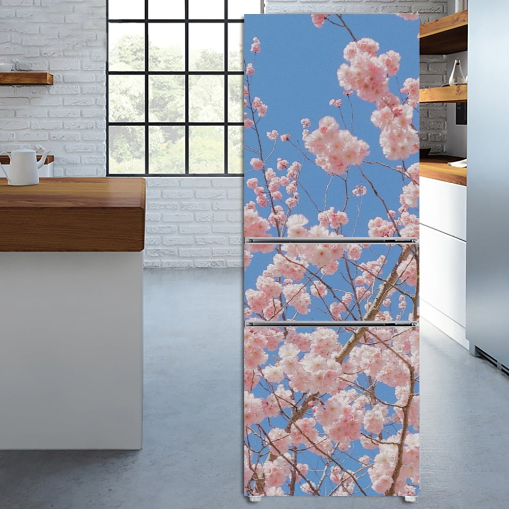 Cherry Blossom Pink Fridge Fridge Door Cover Sticker Floral Vinyl ...