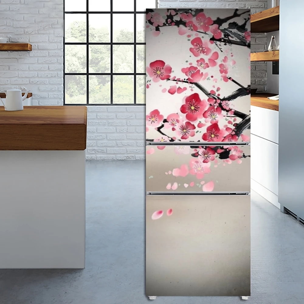Cherry Blossom Pink Fridge Fridge Door Cover Sticker Floral Vinyl ...