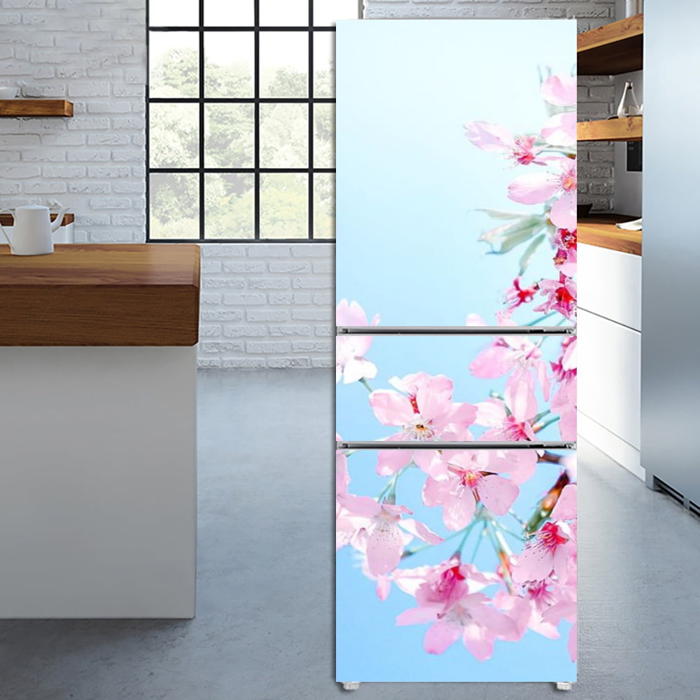 Cherry Blossom Pink Fridge Fridge Door Cover Sticker Floral Vinyl ...