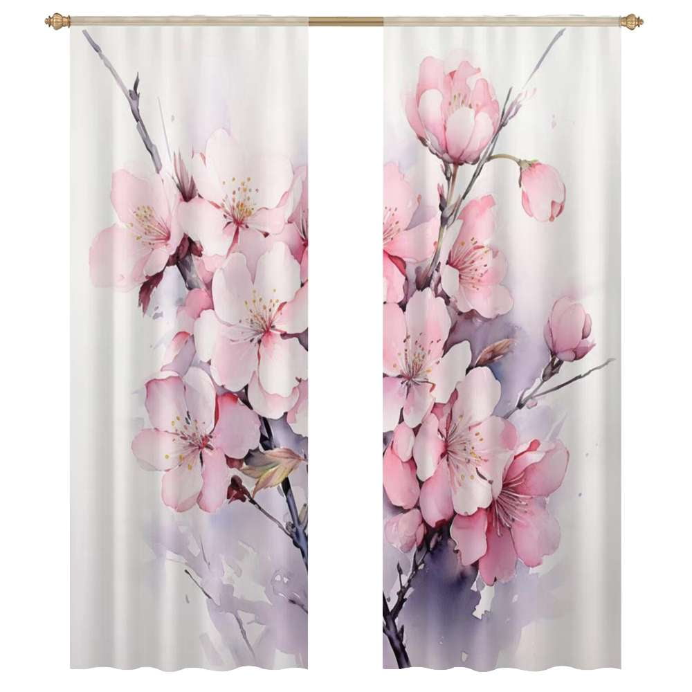 Cherry Blossom Pink Modern Tulle Window Curtains for Living Room Luxury ...