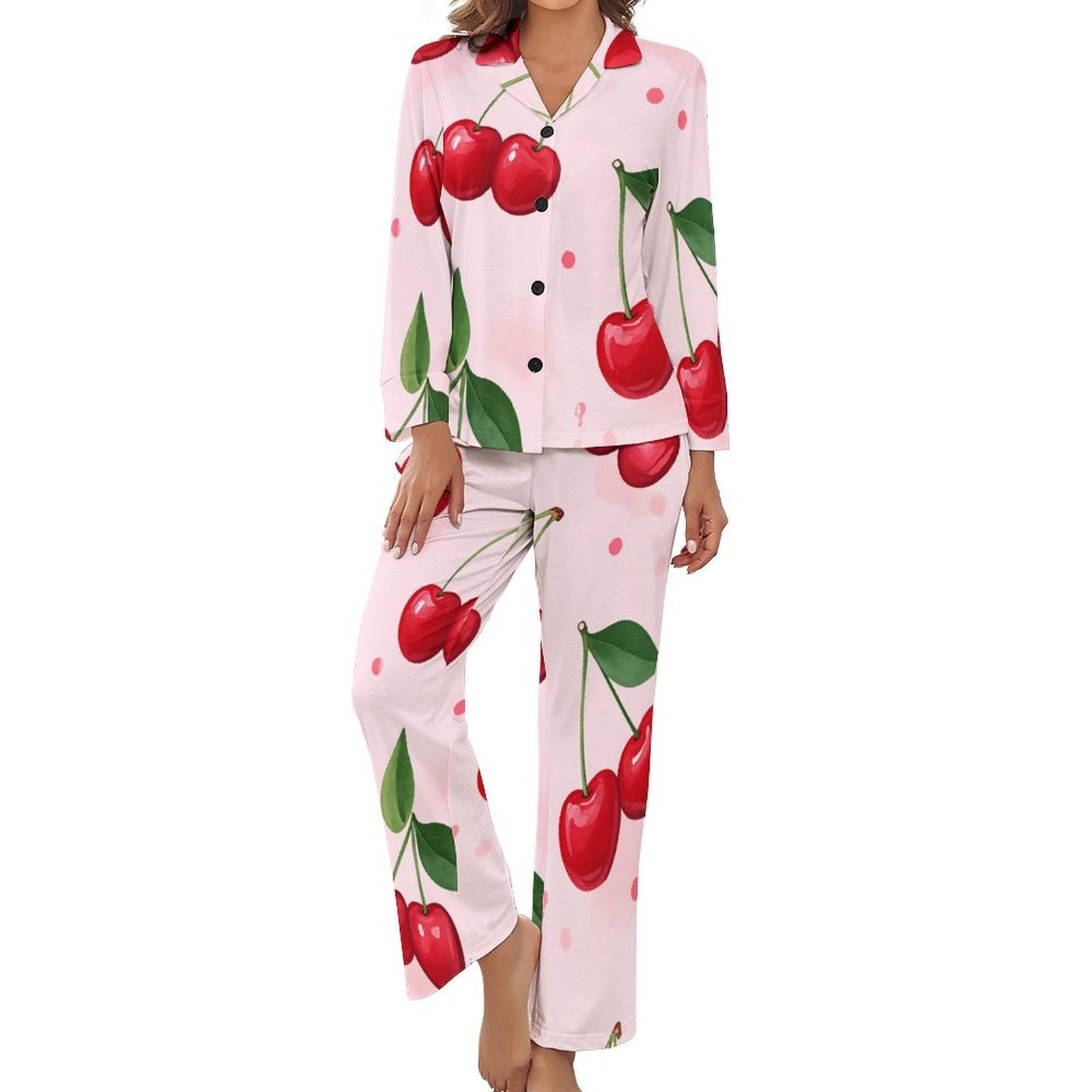 Cherry Blossom Pink Pattern-2 Printed Pajama Set for Couples, Women Men ...