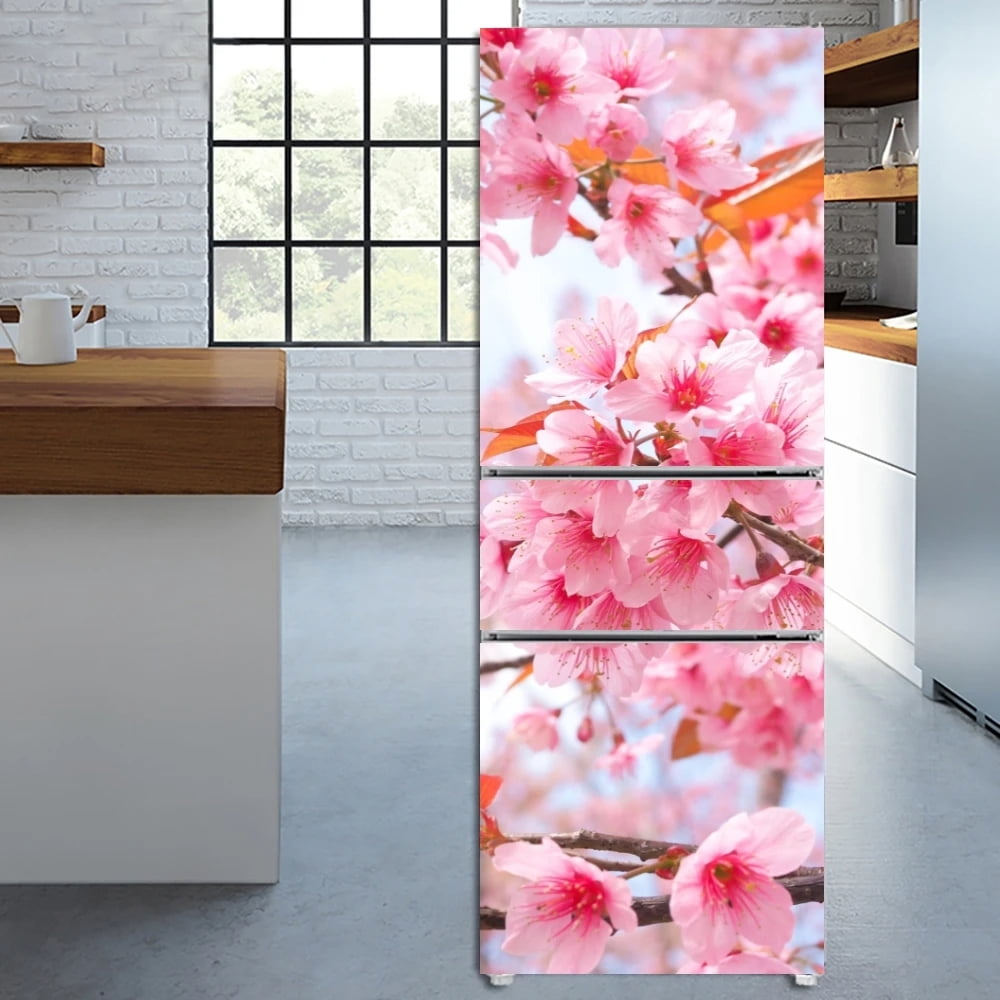 Cherry Blossom Pink Pattern Refrigerator Stickers Duplex Door Cover ...