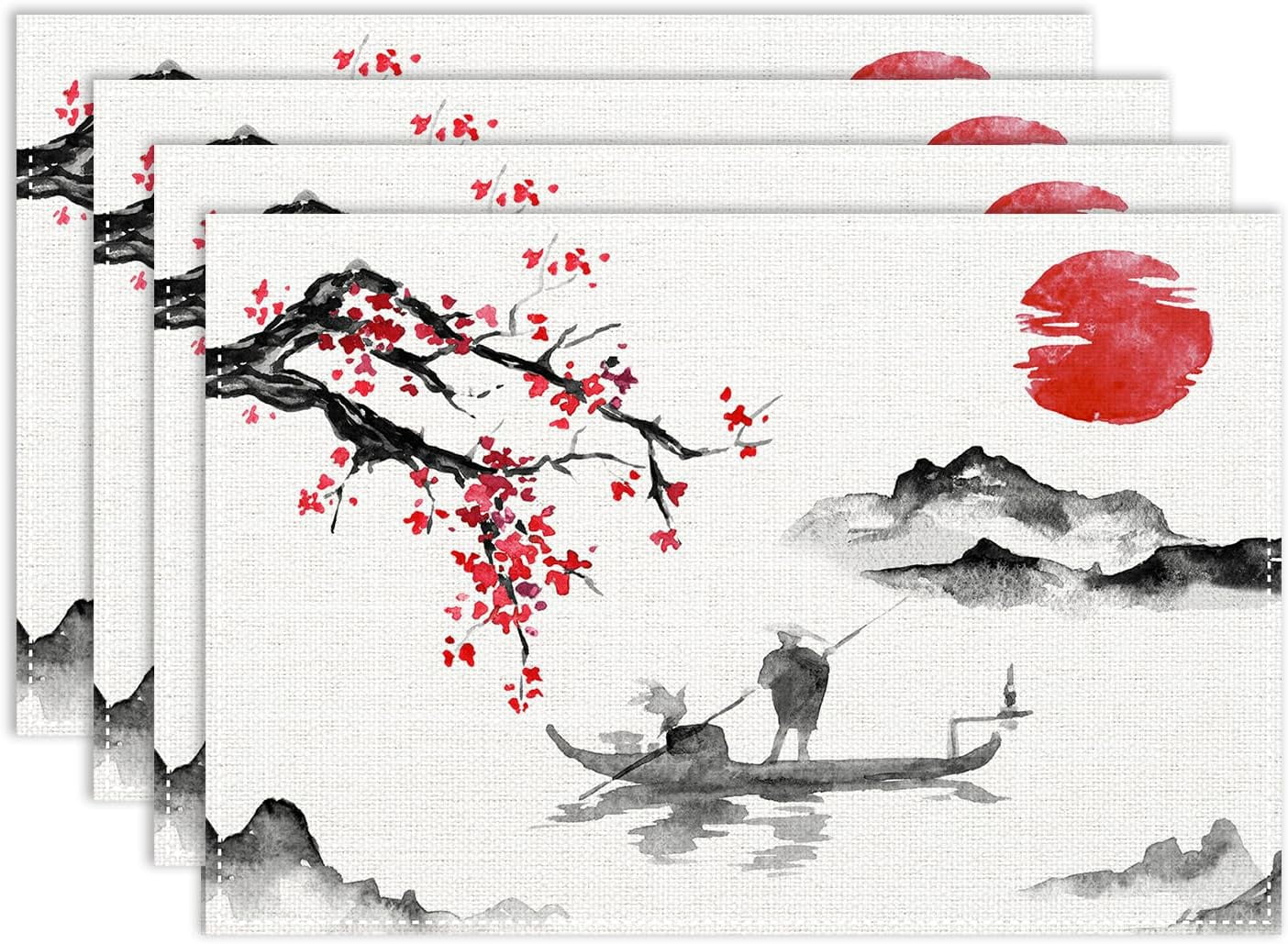 Cherry Blossom Placemats Set of 4, 12x18 Inch Traditional Vintage Asian ...