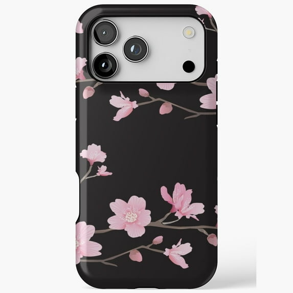 Cherry Blossom Plant Black Background iPhone Case 17 through 11 Pro Max ...