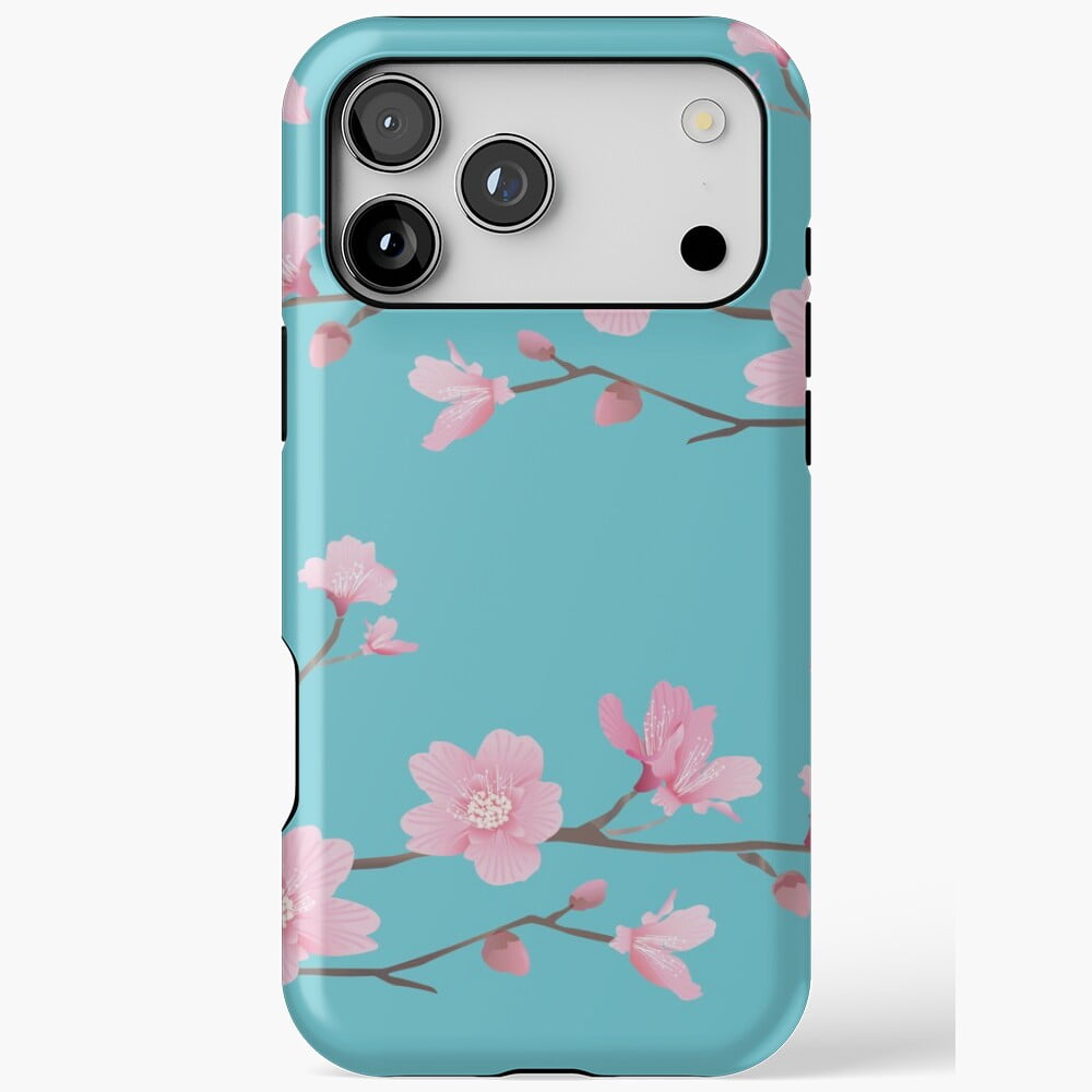 Cherry Blossom Plant Robin Egg Blue iPhone Case 17 16 15 14 13 12 11 ...