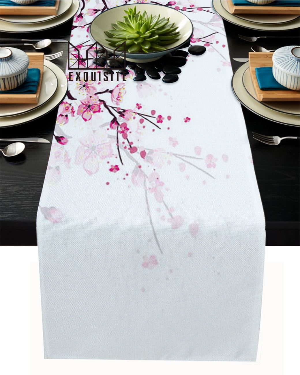 Cherry Blossom Plum Branch Pink Flower White Table Runner Wedding ...