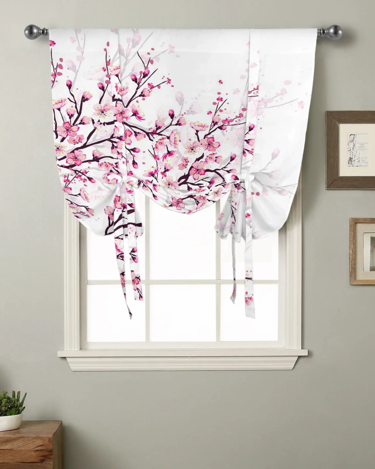 Cherry Blossom Plum Branch Pink Flower Window Curtain for Living Room ...