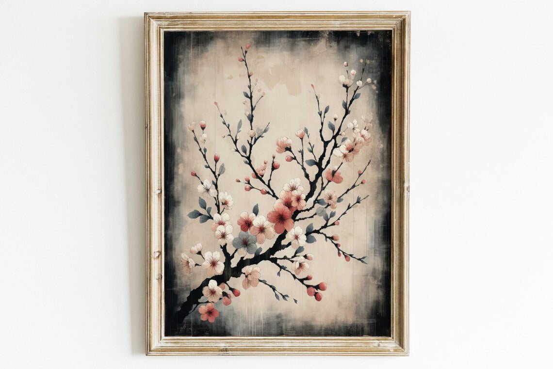 Cherry Blossom Print, Cherry Tree Art Print, Rustic Floral Wall Decor ...