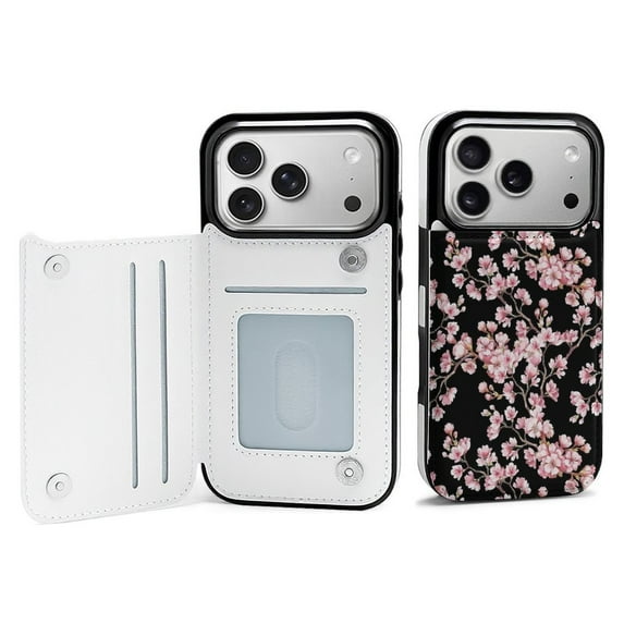 Cherry Blossom Print Leather Wallet Case for iPhone 15 Pro Max Wallet ...