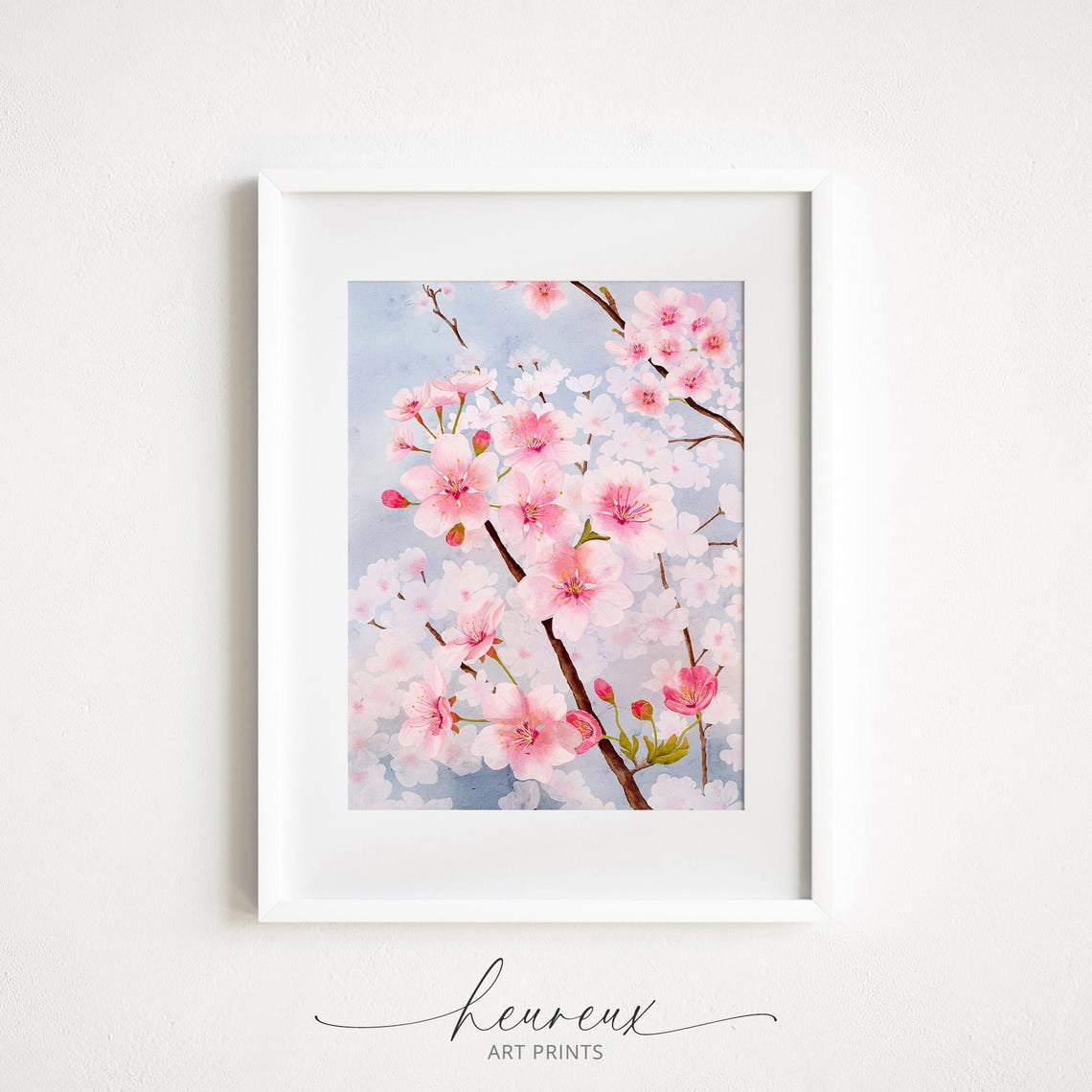 Cherry Blossom Print, Sakura Flower, Pink Blue Print, Botanical Print ...