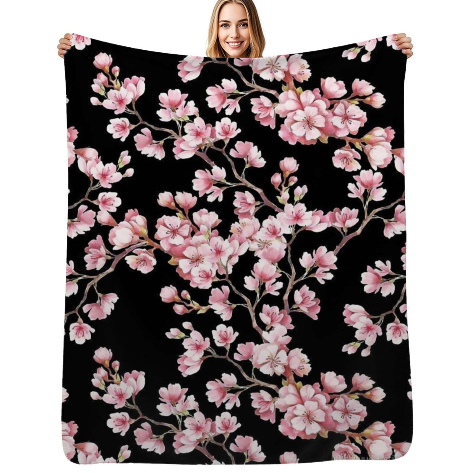 Cherry Blossom Print Soft Warm Blanket Throw Blanket Flannel Bedspread ...
