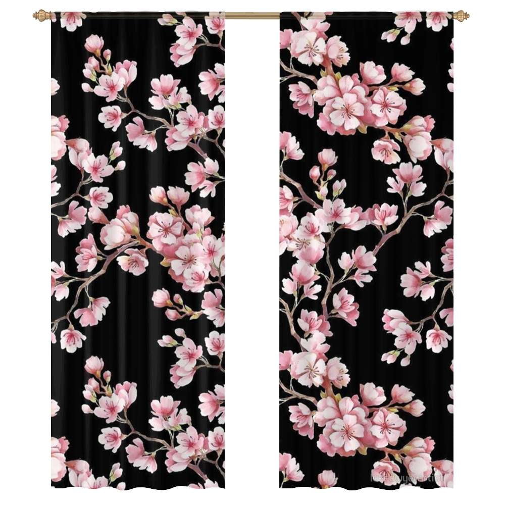 Cherry Blossom Print Tulle Curtains For Living Room Chiffon Sheer Voile ...