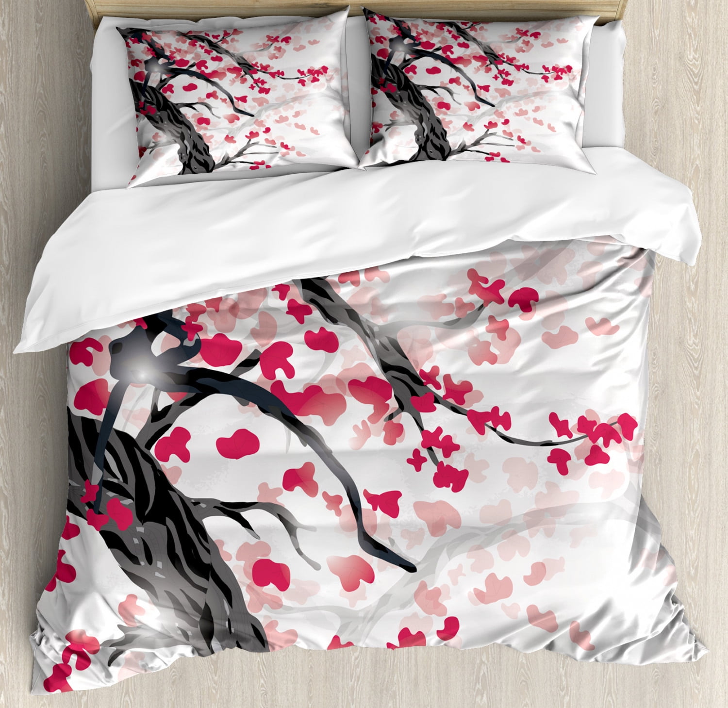 Cherry Blossom Queen Size Duvet Cover Set, Twisted Trunk of Cherry Tree ...