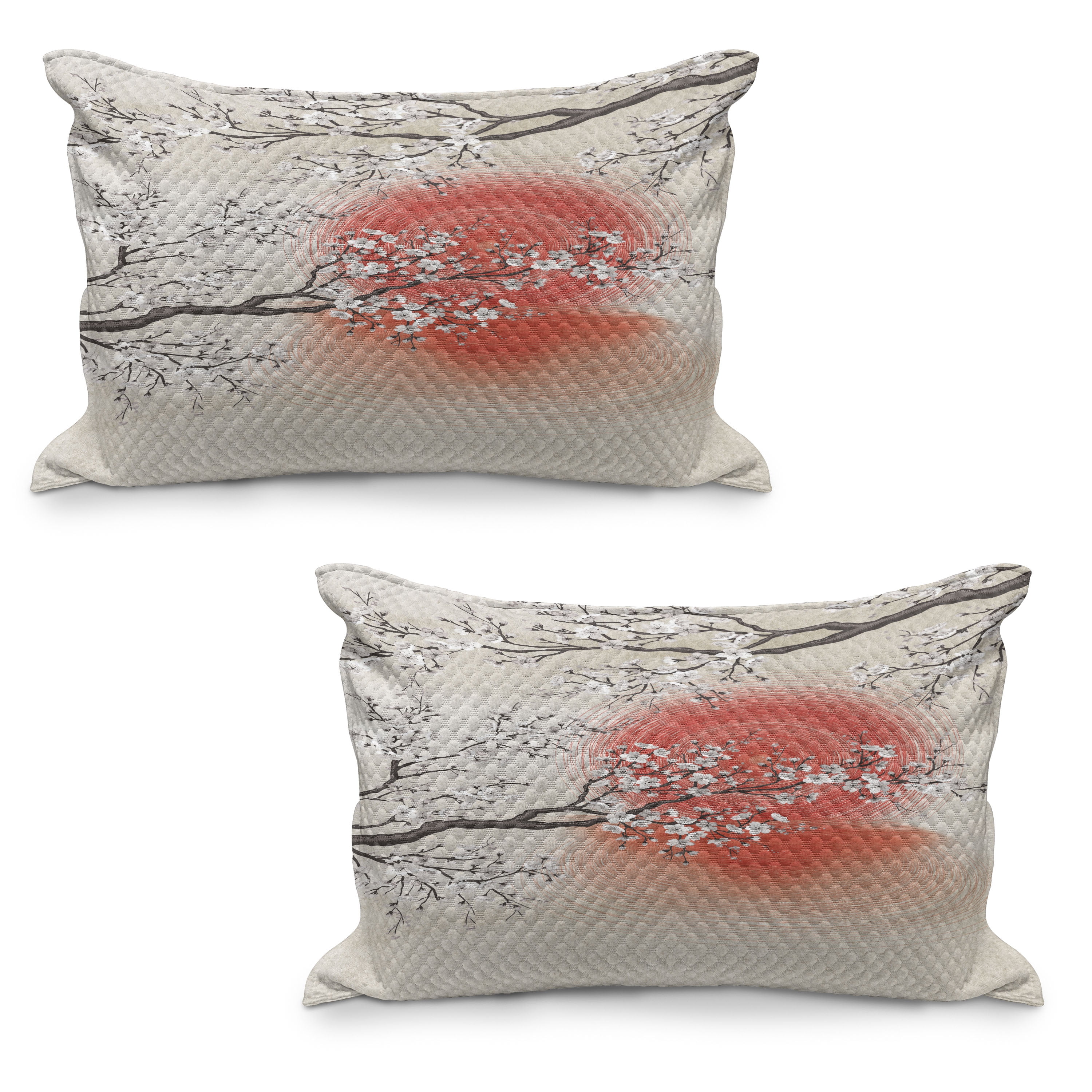 Cherry Blossom Quilted Pillowcover Set of 2, Japanese Folkloric Themed ...