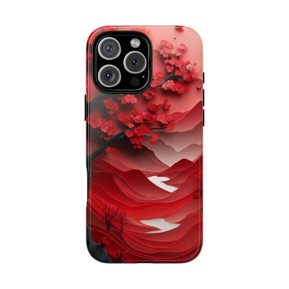 Cherry Blossom Red Petal Paper Minimal Artistic Design for iPhone 17 16 ...