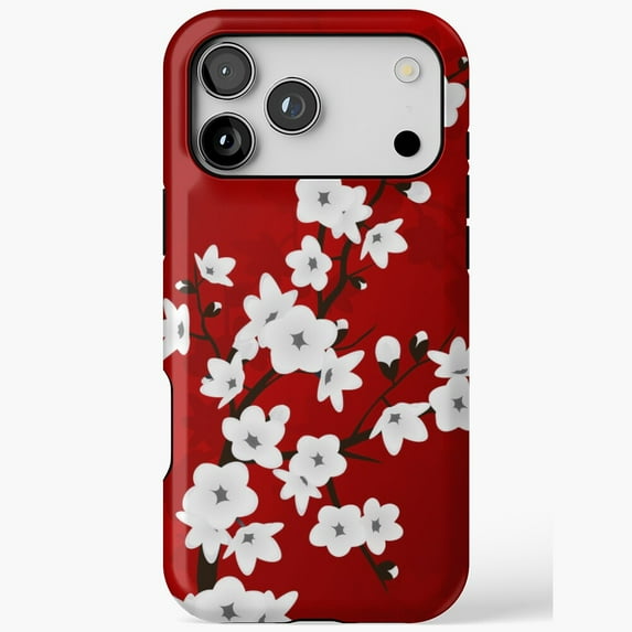 Cherry Blossom Red White Floral Artwork For iPhone 11-17 Pro Max Phone ...
