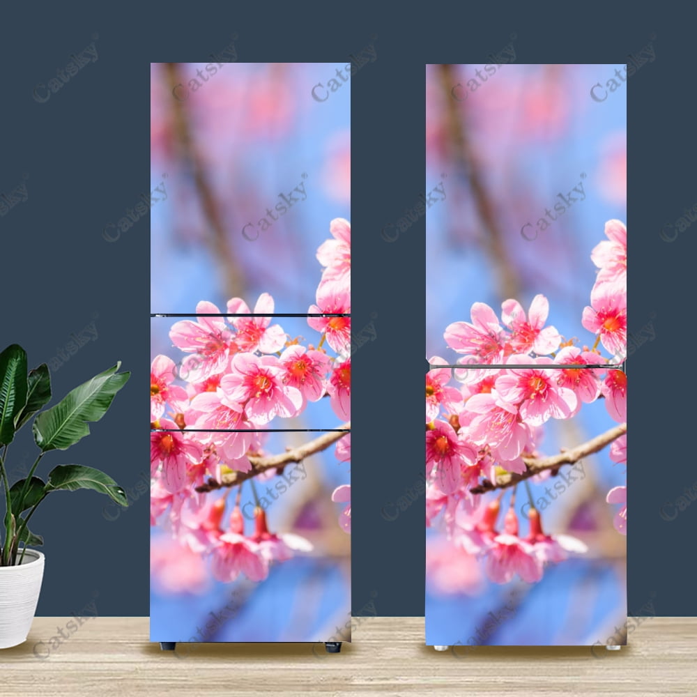 Cherry Blossom Refrigerator Stickers Home Decor Kitchen Murals DIY Wall ...