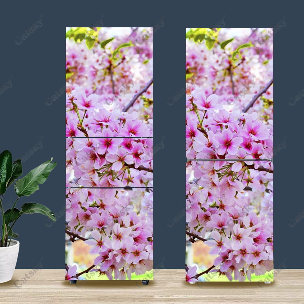 Cherry Blossom Refrigerator Stickers Home Decor Kitchen Murals DIY Wall ...