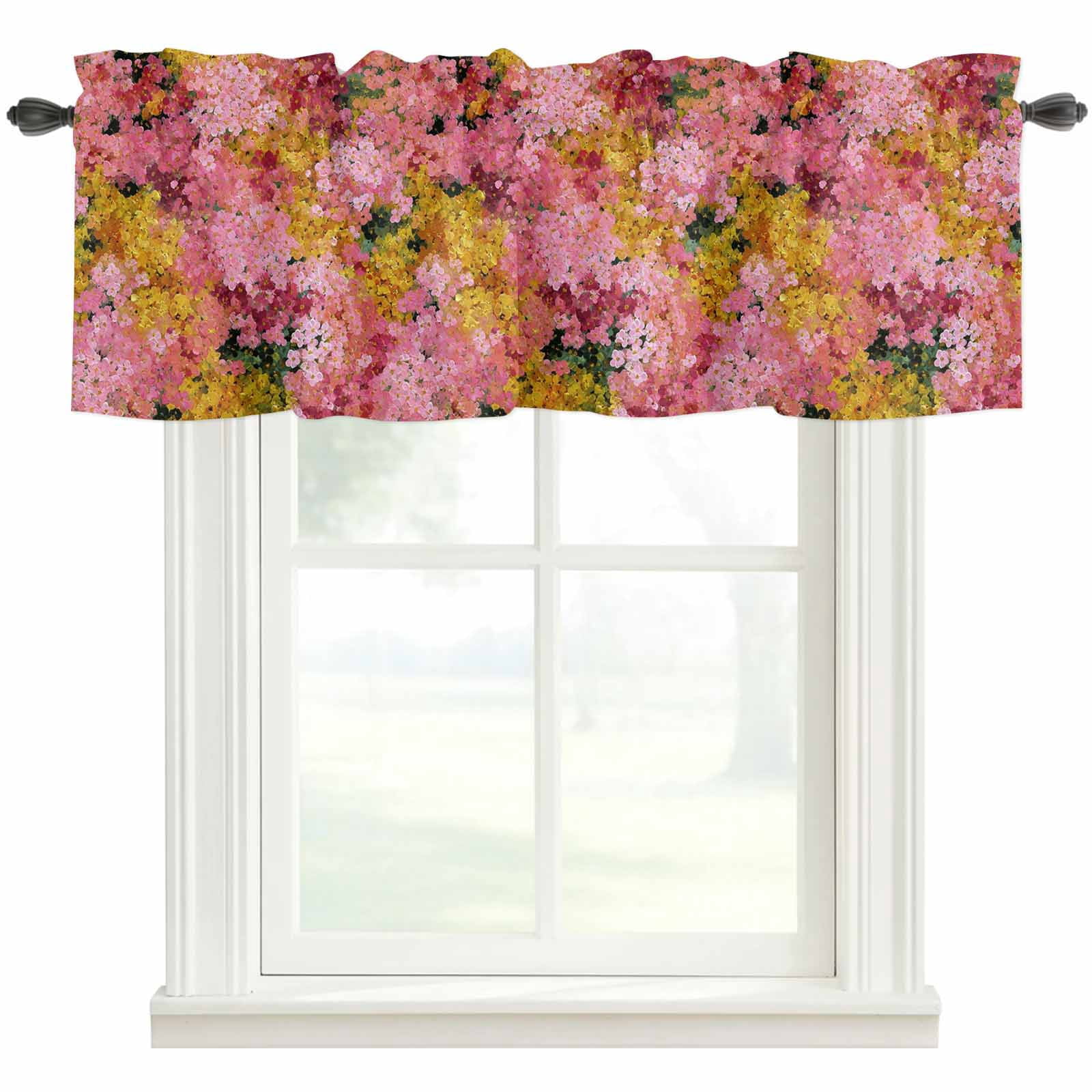Cherry Blossom Rod Pocket Curtain Valance, Pink Yellow Flowers Oil ...