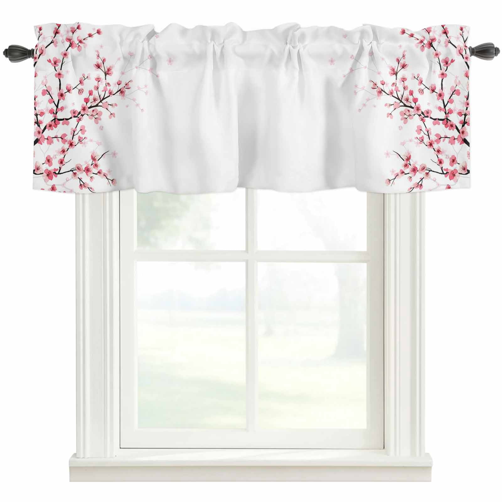 Cherry Blossom Rod Pocket Curtain Valance, Spring Pink Floral Branches ...