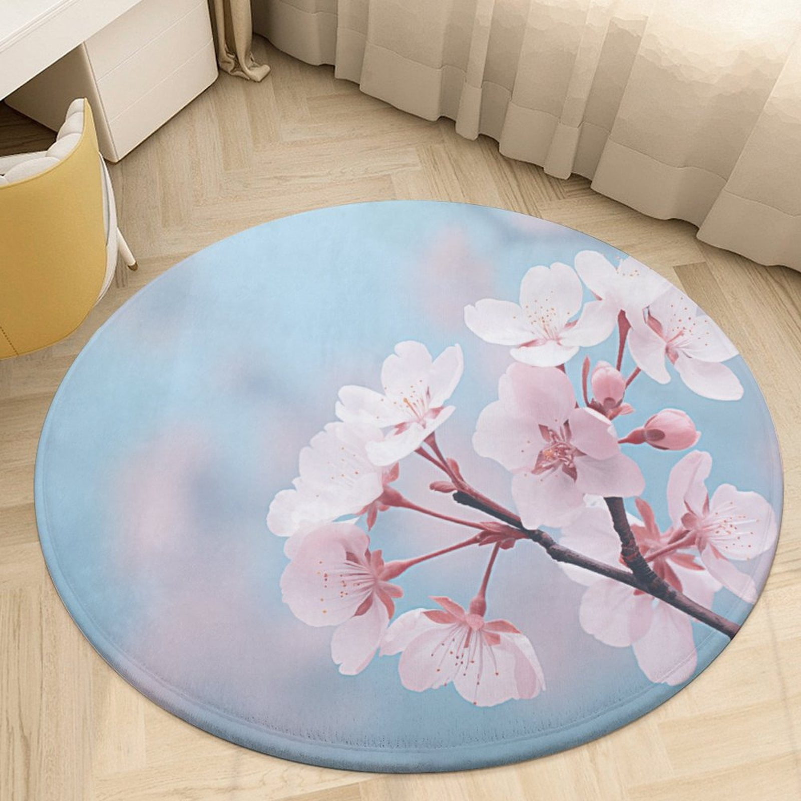 Cherry Blossom Round Area Rugs for Bedroom Living Room, 4FT Soft Indoor ...