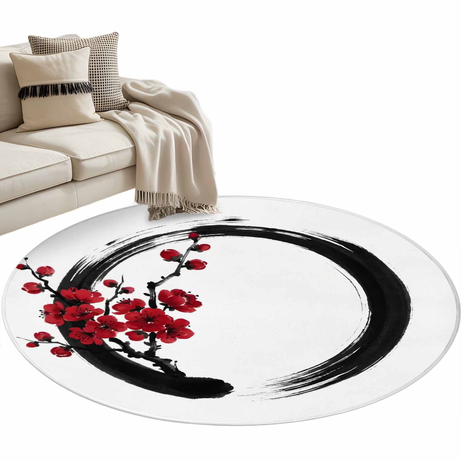 Cherry Blossom Round Rug 3.3ft Washable Circle Entryway Rugs Non Slip ...
