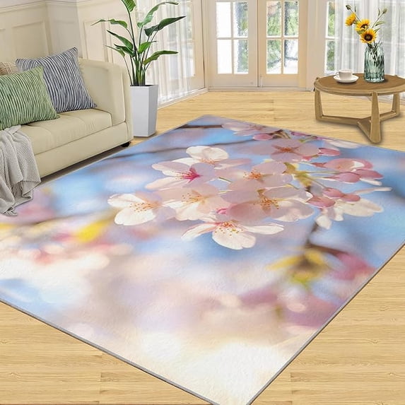 Cherry Blossom Rugs for Bedroom, Japanese Cherry Area Rug, Pink Floral ...