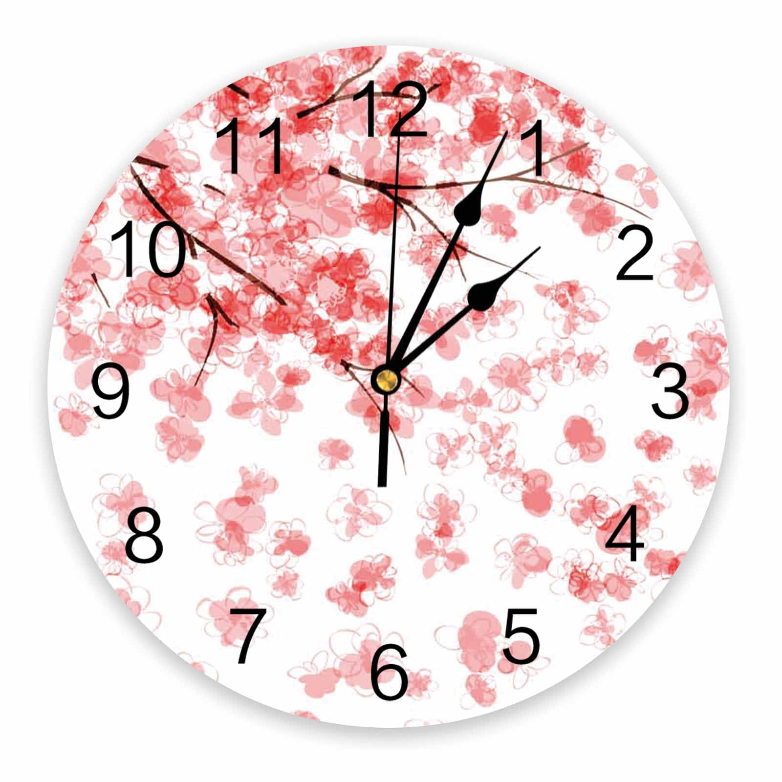 Cherry Blossom Sakura Pink Flower Decorative Round Wall Clock Custom ...
