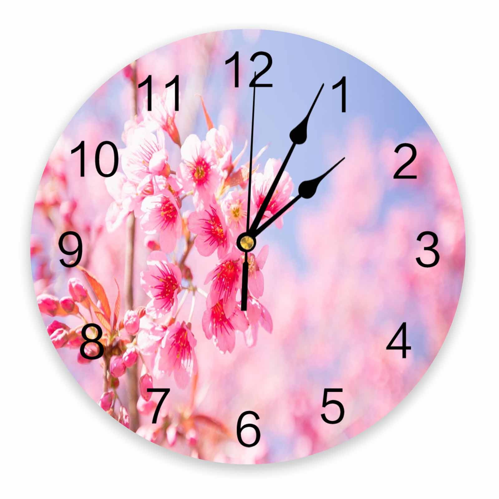 Cherry Blossom Sakura Pink Flower Decorative Round Wall Clock Custom ...