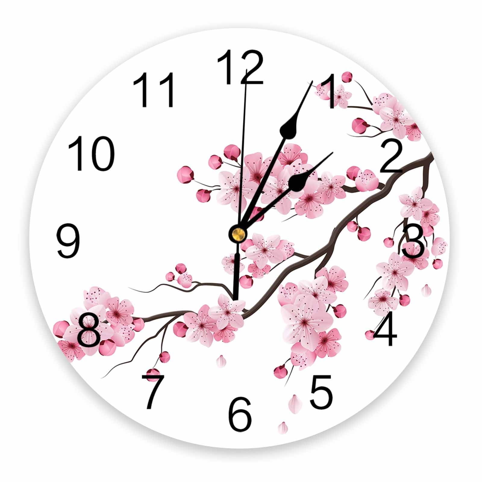 Cherry Blossom Sakura Pink Flower Decorative Round Wall Clock Custom ...