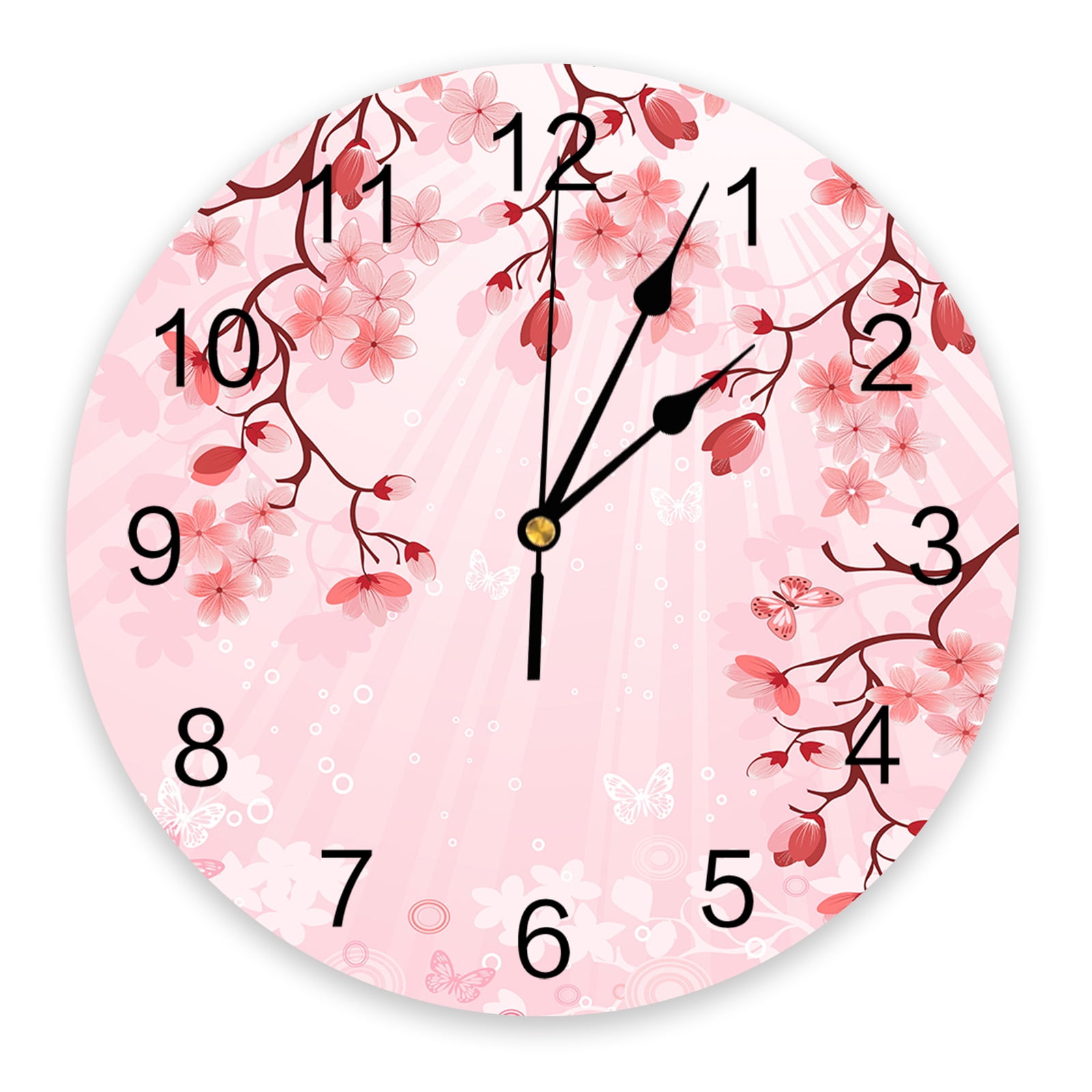 Cherry Blossom Sakura Pink Flower Decorative Round Wall Clock Custom ...