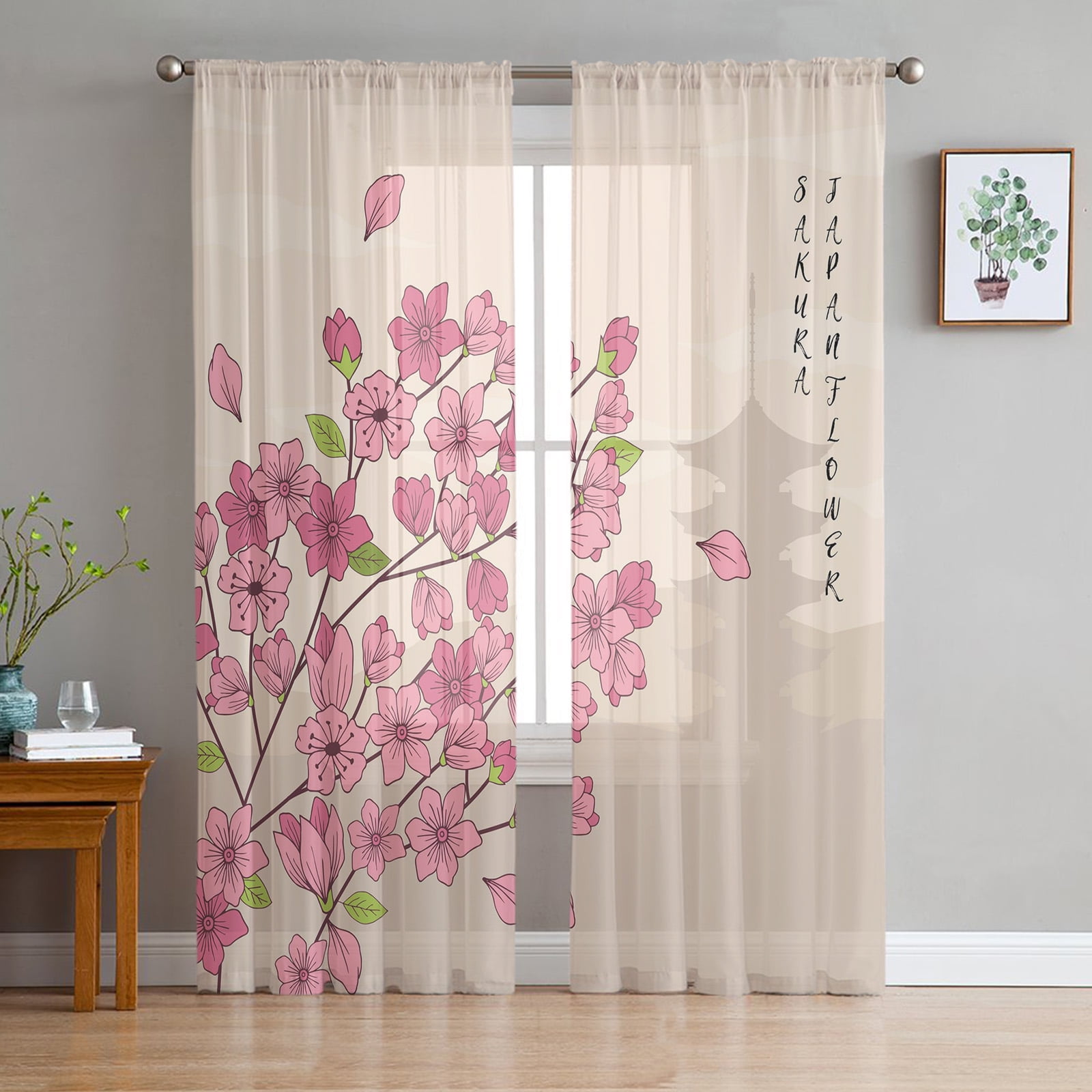 Cherry Blossom Sakura Pink Flower Sheer Curtains for Living Room ...