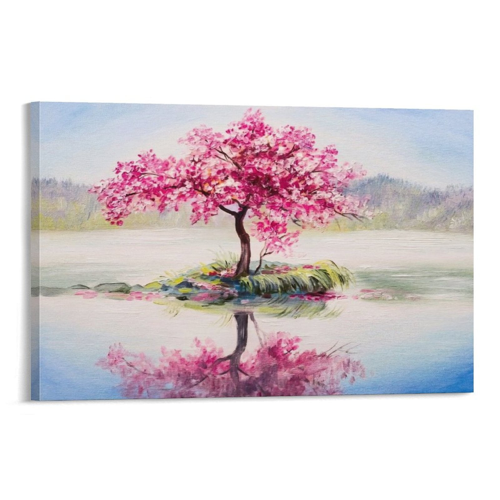 Cherry Blossom Sakura Tree on The Lake Oil Painting, Landscape Nature ...