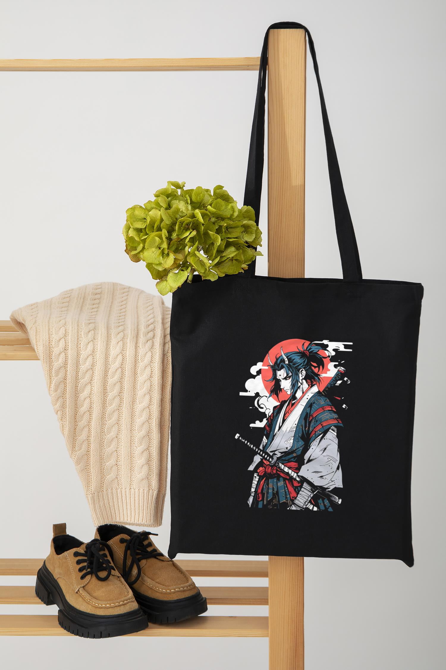 Cherry Blossom Samurai Japanese Warrior Anime Print Unisex Tote Bag ...
