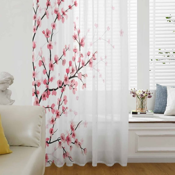 Cherry Blossom Semi Sheer Curtains Drapes for Living Room,Bedroom ...