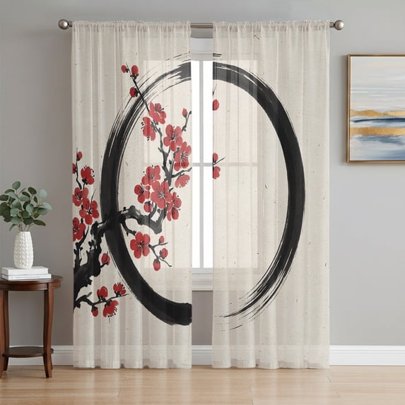 Cherry Blossom Sheer Curtains for Living Room Bedroom Asian Japanese ...