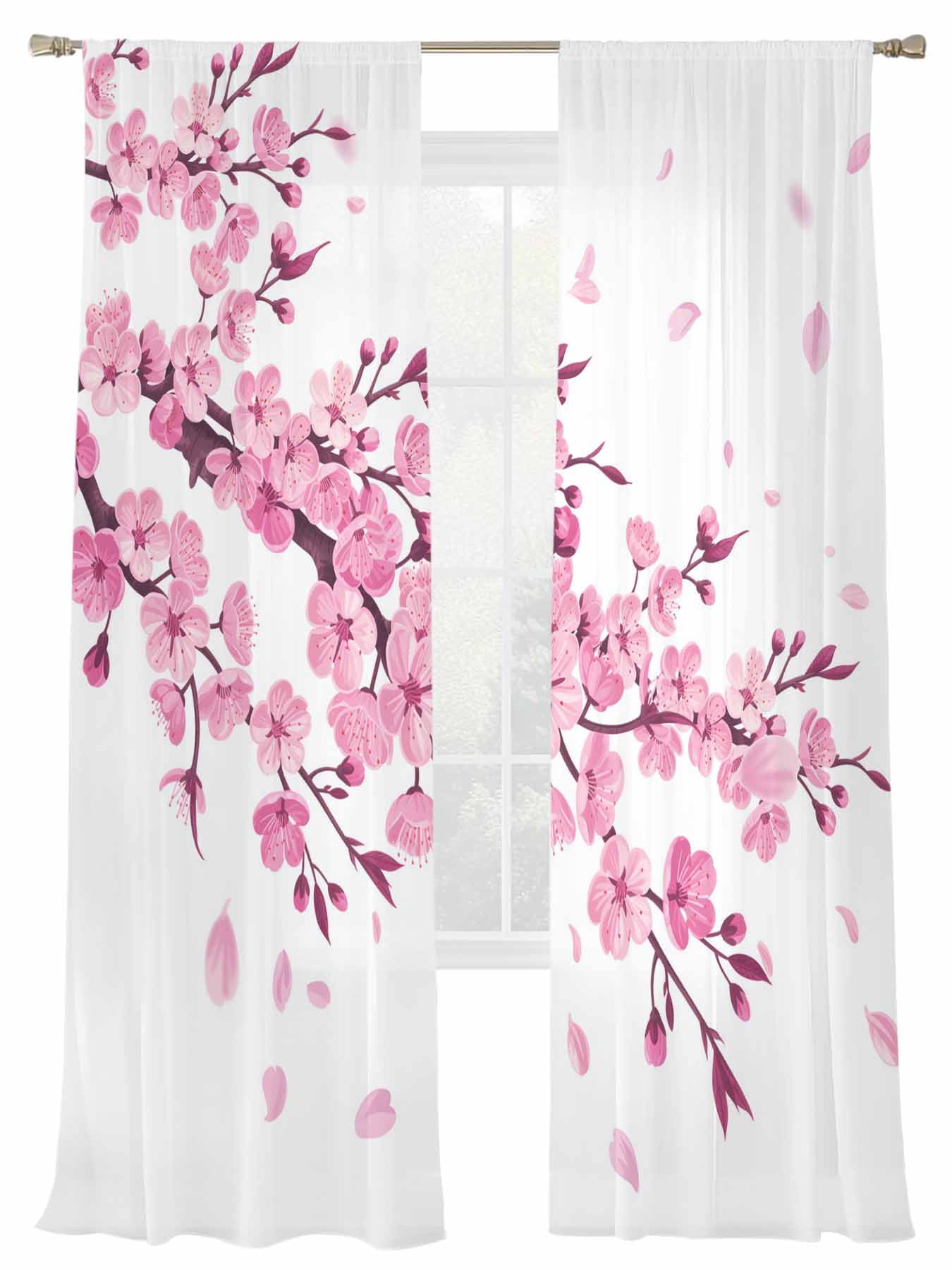Cherry Blossom Sheer Curtains for Living Room Bedroom, Spring Pink ...