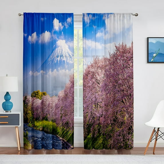 Cherry Blossom Sheer Voile Curtain Floral Sakura Blossom Pink Flower ...