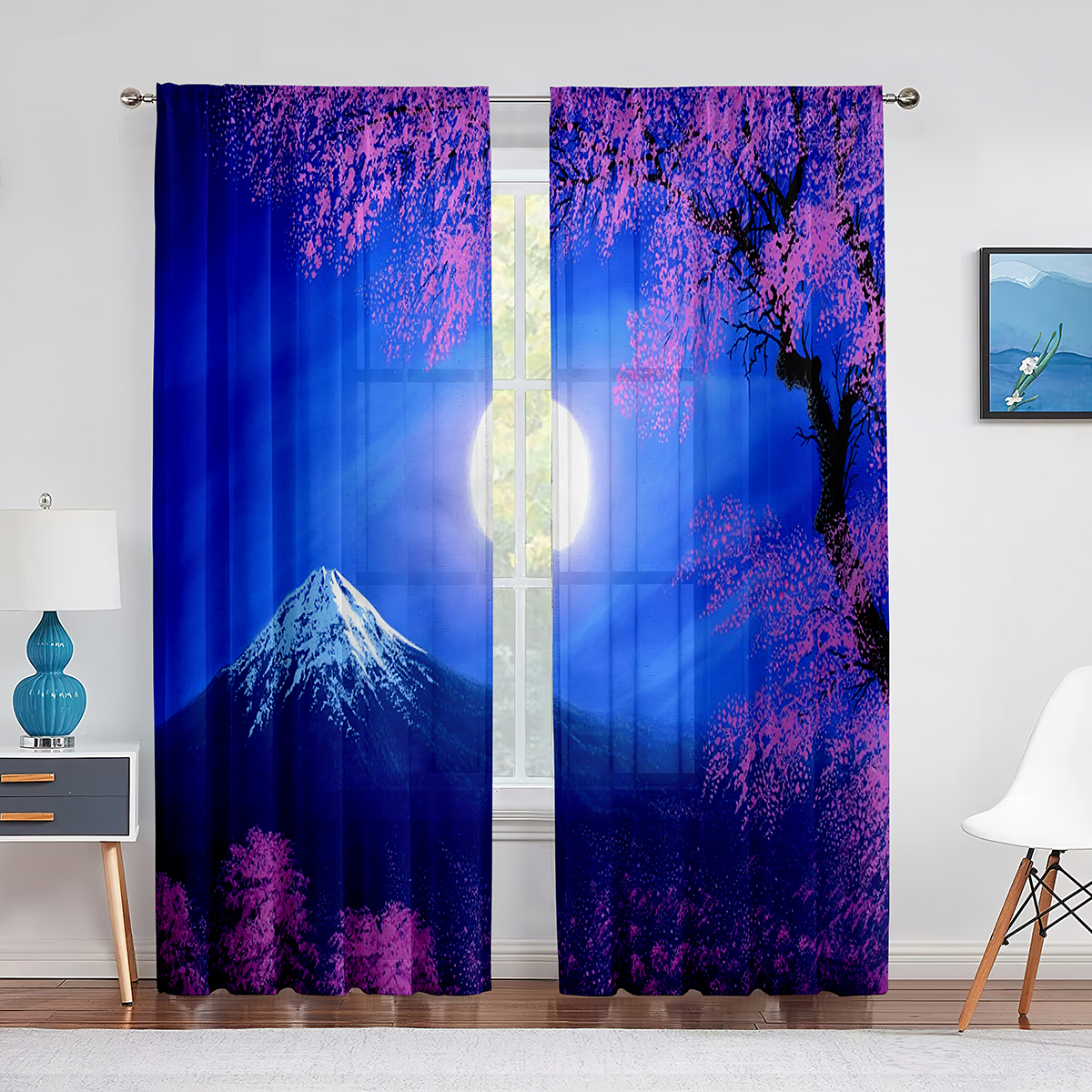 Cherry Blossom Sheer Voile Curtain Floral Sakura Blossom Pink Flower ...