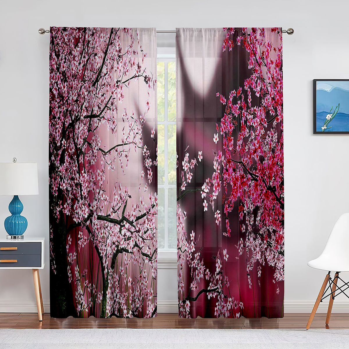 Cherry Blossom Sheer Voile Curtain Floral Sakura Blossom Pink Flower ...