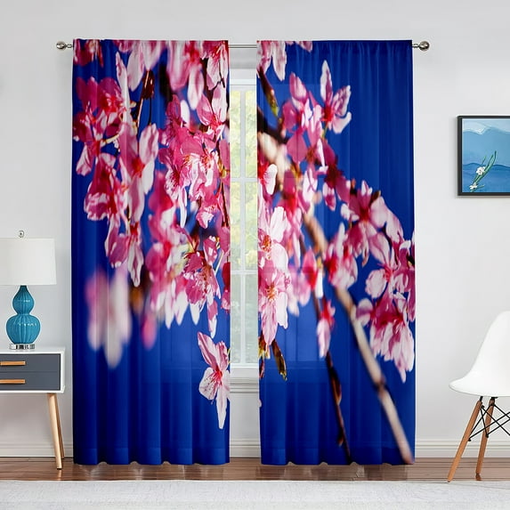 Cherry Blossom Sheer Voile Curtain Floral Sakura Blossom Pink Flower ...