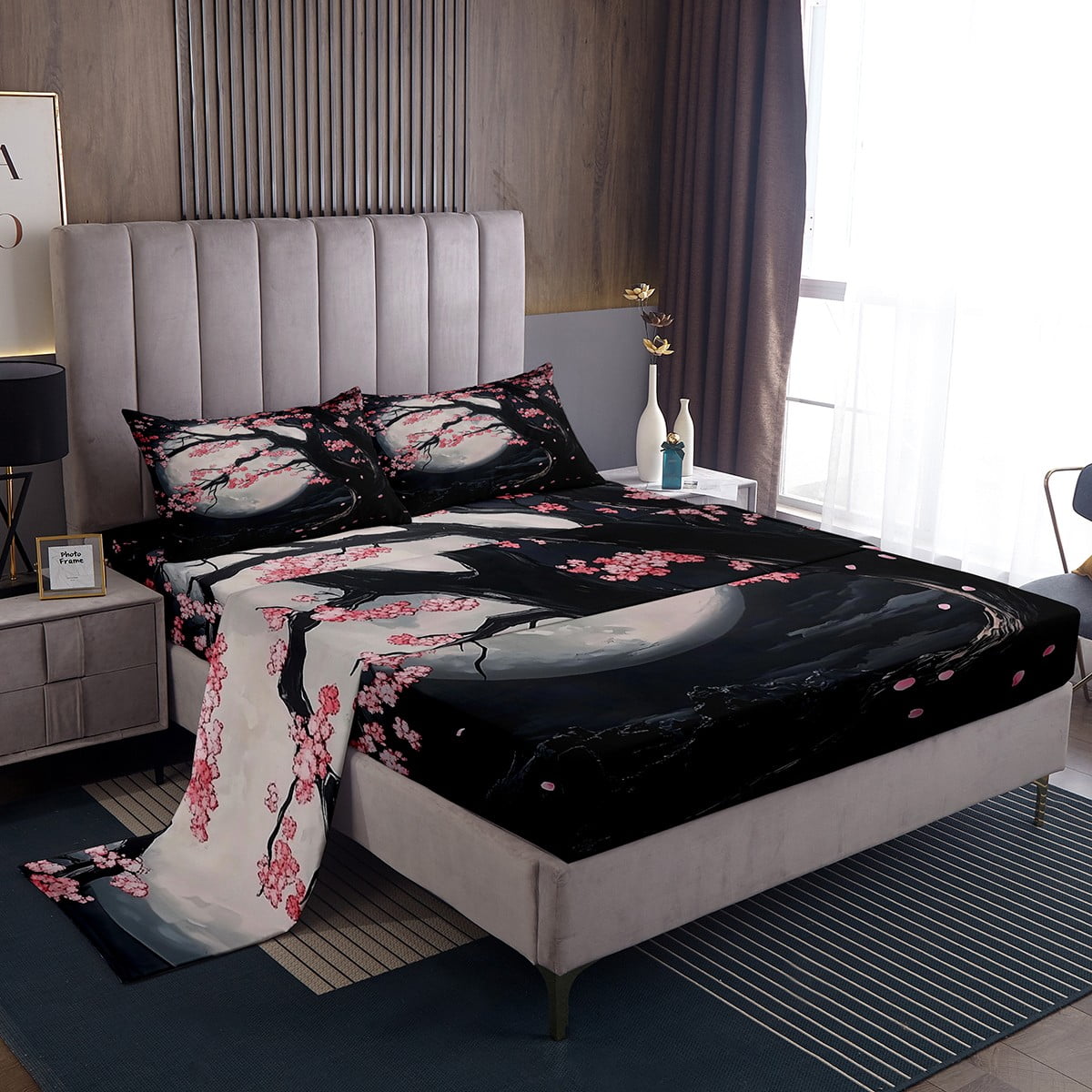 Cherry Blossom Sheet Set King Japanese Style Bed Sheets Night Moon ...
