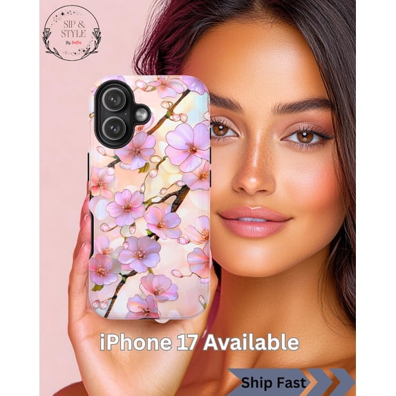 Cherry Blossom Stained Glass Print Phone Case: Iridescent Sakura Design ...