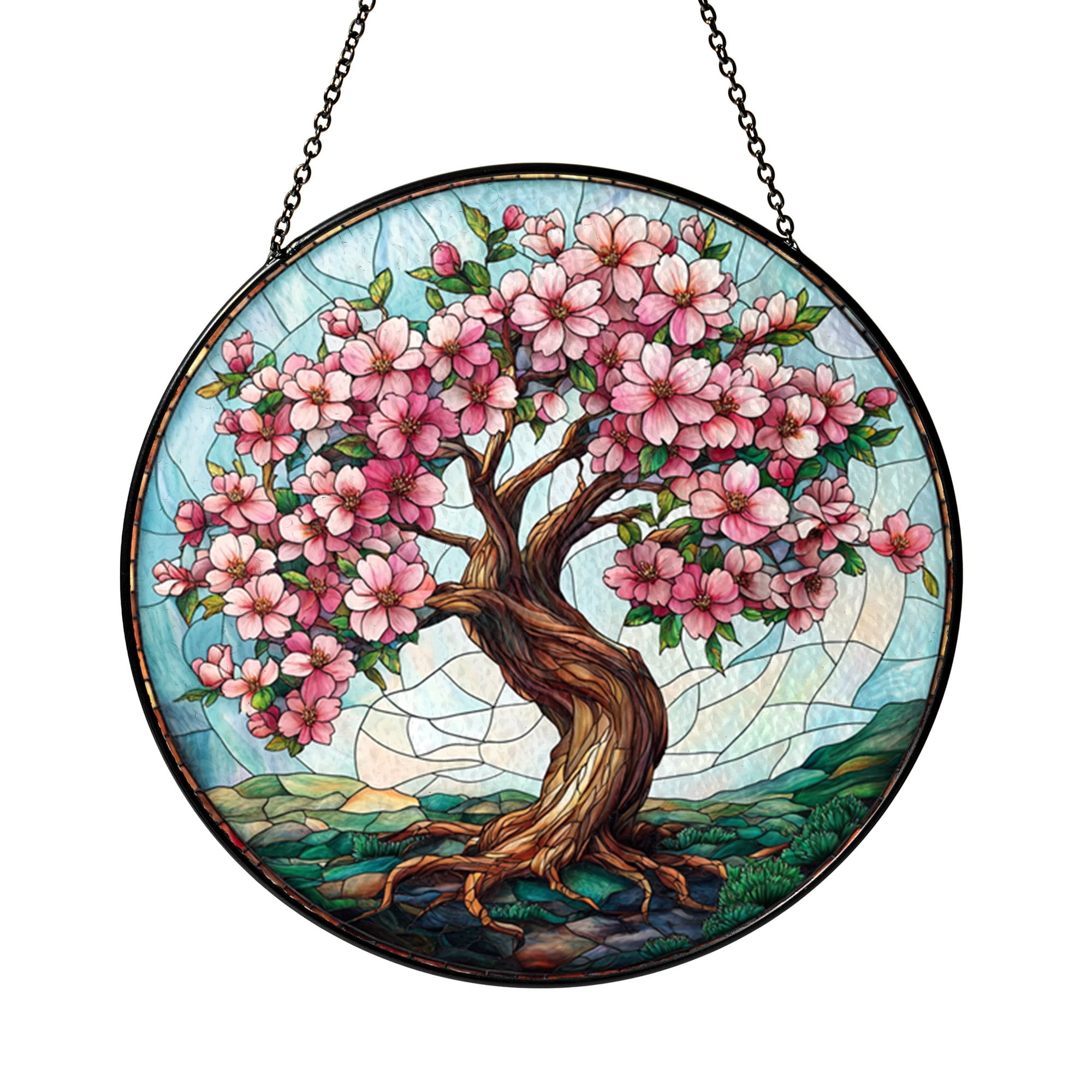 Cherry Blossom Stained Glass Round Suncatcher – Spring Window Hanging ...