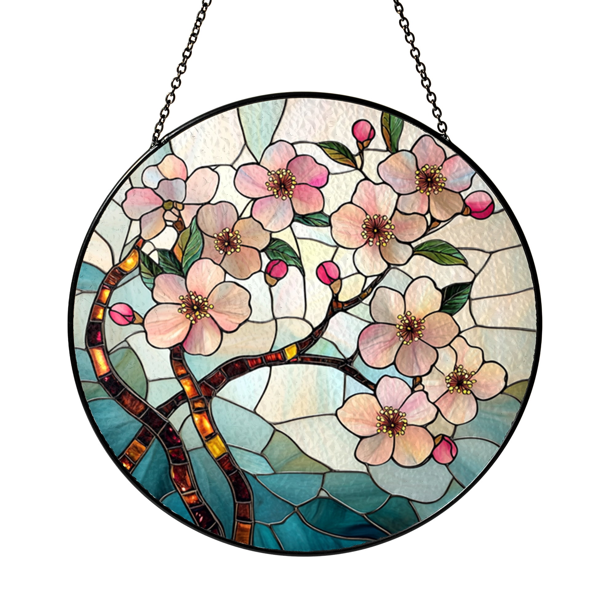 Cherry Blossom Stained Glass Suncatcher, Floral Spring Window Hanging ...