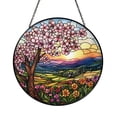 Cherry Blossom Stained Glass Suncatcher – Spring Landscape Window Panel ...