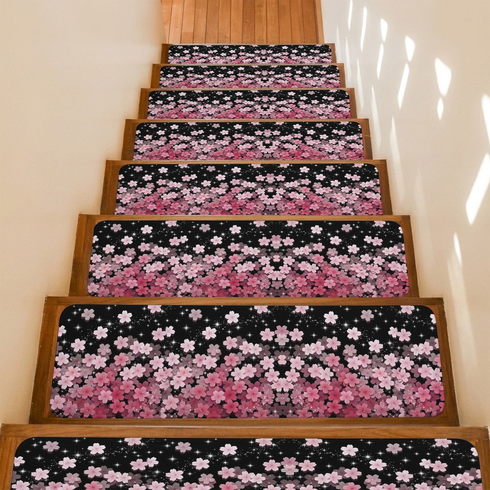 Cherry Blossom Stair Treads Non Slip for Steps Pink Gradient Floral ...