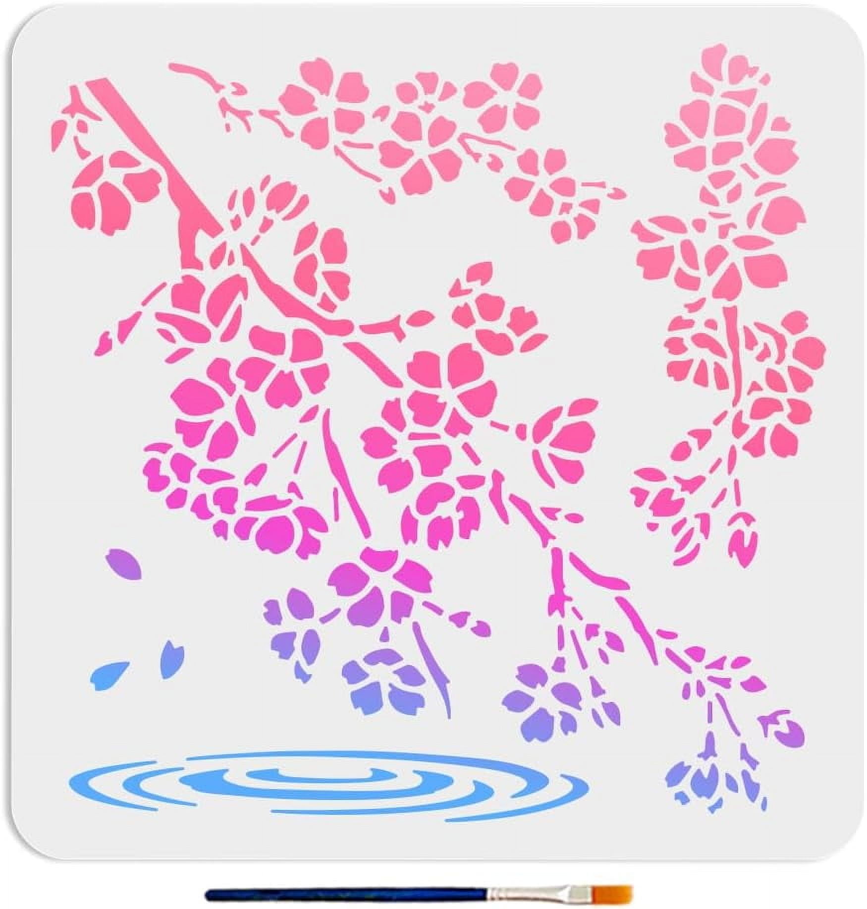 Cherry Blossom Stencil 11.8×11.8inch Large Cherry Blossom Branch Water ...